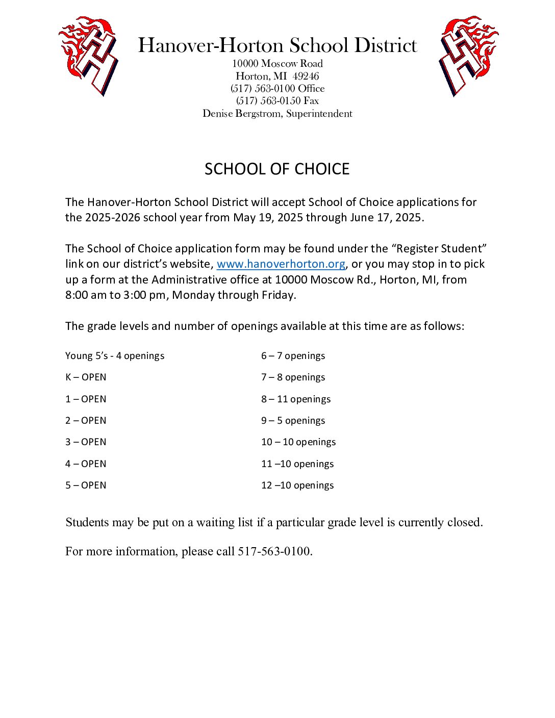 SOC Openings 1st Sem 2025-26 - Hanover-Horton